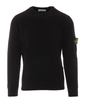 Stone Island Logo Patch Crewneck Sweater - Black