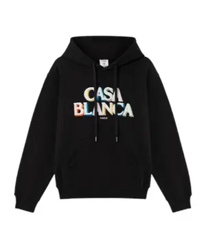 Casablanca Stacked Logo Embroidered Hooded Sweatshirt - Black