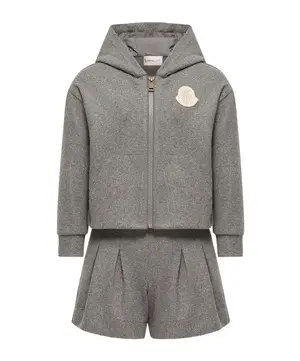 Moncler Wool Jersey Zip-up Hooded Top And Pleated Shorts Set