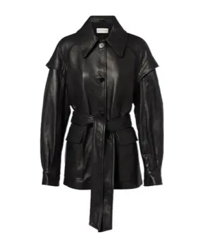 Nour Hammour Perrin Belted Leather Jacket