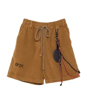 SONG FOR THE MUTE Corduroy Embroidered Detail Drawstring Shorts - Brown