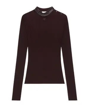 COURREGES Vinyl-collar Ribbed-knit Sweater - Black