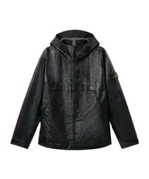 Stone Island Hooded Jacket With Concealed Zip Pockets - Black