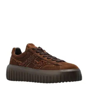 Hogan Platform Lace-up Sneakers With Leopard Print Detail - Brown