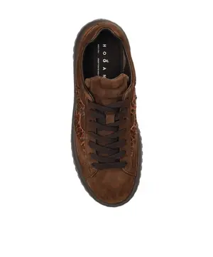 Hogan Platform Lace-up Sneakers With Leopard Print Detail - Brown