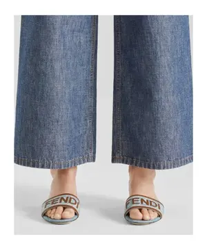 Fendi Denim-effect Ff Jacquard Slides