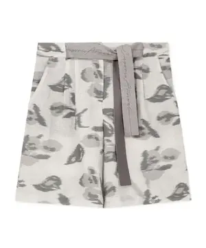 Emporio Armani Linen Bermuda Shorts With A Chiné Flower Print And Belt - Patterned