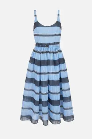 EMILIA WICKSTEAD Eglantine Dress In And Black Striped Textured Organza - Blue
