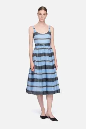 EMILIA WICKSTEAD Eglantine Dress In And Black Striped Textured Organza - Blue