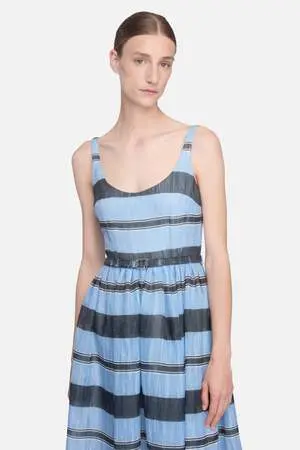 EMILIA WICKSTEAD Eglantine Dress In And Black Striped Textured Organza - Blue