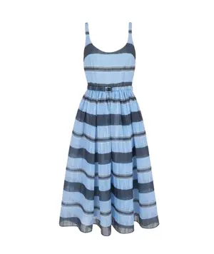 EMILIA WICKSTEAD Eglantine Dress In And Black Striped Textured Organza - Blue