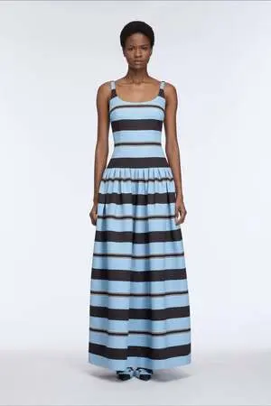EMILIA WICKSTEAD Striped Taffeta Faille Maxi Dress - Blue