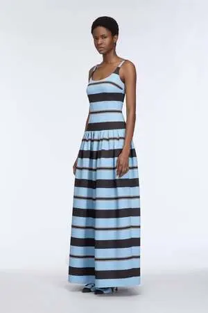 EMILIA WICKSTEAD Striped Taffeta Faille Maxi Dress - Blue