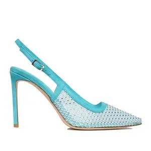 GINISSIMA Suede And Mesh Stiletto Slingbacks With Sparkly Embellishments - Blue