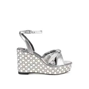 RAG & CO Moondot Embellished Wedge Heel Sandals In By - Silver