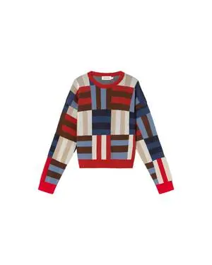 THINKING MU Multicolor Jacquard Knit Cropped Sweater
