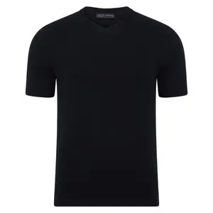 PAUL JAMES KNITWEAR Ultra Fine Cotton Hudsonn High V Neck Knitted T-shirt - Black