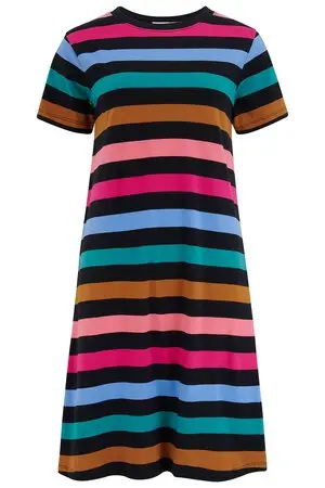 SUGARHILL BRIGHTON Sia T-shirt Dress Multi, Alternating Stripes - Black