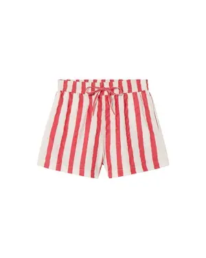 THINKING MU Striped Seersucker Geranio Shorts - Red