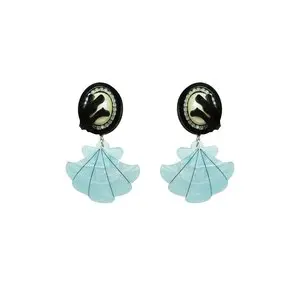 GISSA BICALHO Handmade Acrylic Earrings Shell & Pearl Nacre - Blue