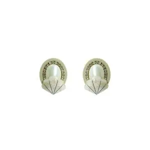 GISSA BICALHO Handmade Acrylic Earring Oval Pearl And Shell Nacre - Blue
