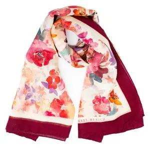 LAMBERTY MUNICH Floral Dreamscape Maxi Silk & Wool Scarf Rose