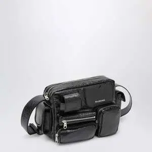 Balenciaga Superbusy Camera Bag In Arena Lambskin - Black