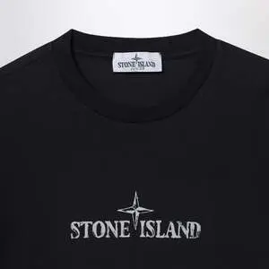 Stone Island Cotton T-shirt With Logo Print - Black