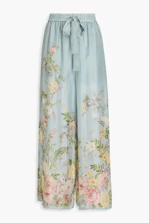 Zimmermann Floralprint Silkhabotai Wideleg Pants - Light Blue