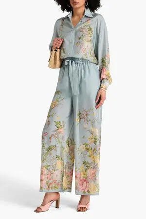 Zimmermann Floral Print Silk Habotai Wide-leg Pants