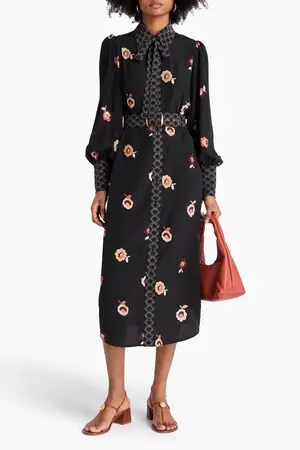 Zimmermann Belted Floral-print Crepe De Chine Midi Dress