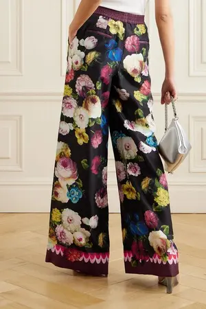 Dolce & Gabbana Floral Print Silk Twill Wide-leg Trousers