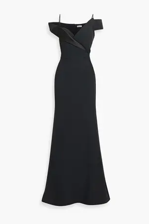 Alexander McQueen Coldshoulder Satintrimmed Crepe Gown - Black