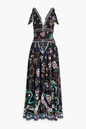 Camilla Embellished Printed Linen And Silkblend Maxi Dress - Black