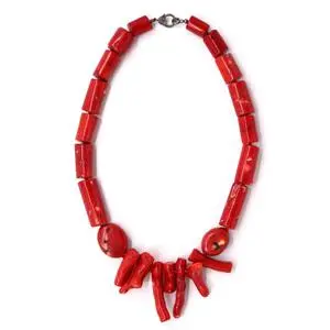 SHAR OKE Red / Silver Coral Statement Necklace - Red/silver