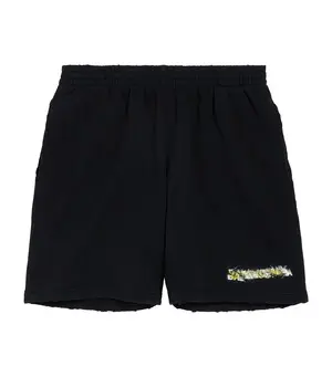 Balenciaga Cotton Messy Spray Logo Shorts - Black