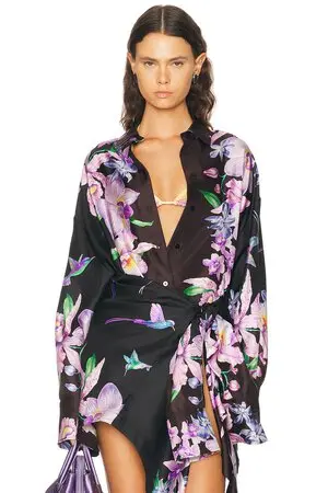 Attico Floral Shirt In Black - Multicolor