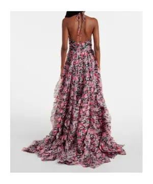 Carolina Herrera Floral Halterneck Ruffled Gown