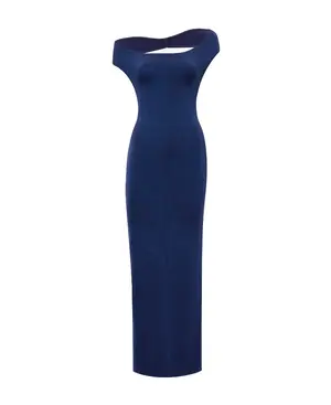 Alaïa Off-shoulder Open Back Maxi Dress - Blue