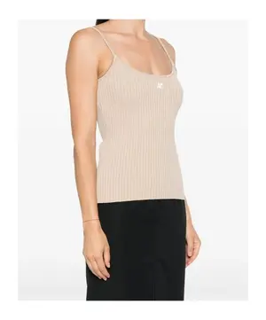 COURREGES Ribbed-knit Sleeveless Tank Top - Beige