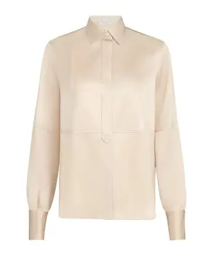 Brunello Cucinelli Stretch Silk Satin Shirt With Monili - Sand
