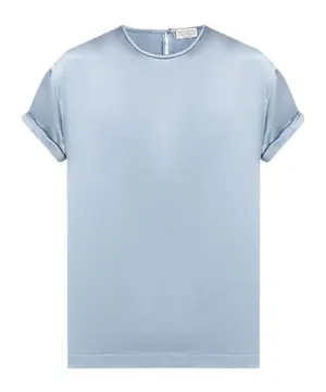 Brunello Cucinelli Round Neck Short Sleeve T-shirt - Blue