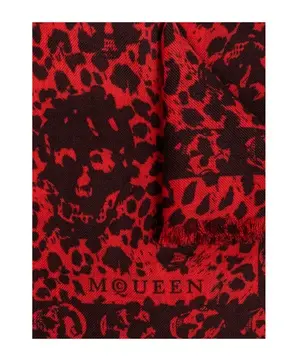 Alexander McQueen Leopard Printed Fringed-edge Scarf