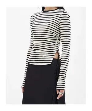 ANN DEMEULEMEESTER Striped Cropped Long Sleeve Top With Side Cutouts