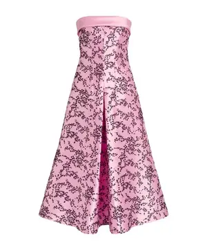 Alberta Ferretti Strapless Midi Dress In Floral Mikado - Pink
