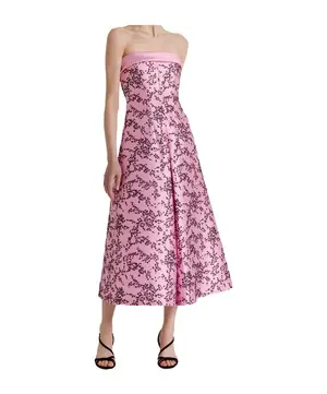 Alberta Ferretti Strapless Midi Dress In Floral Mikado