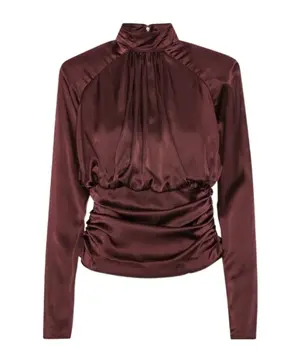 ROTATE BY BIRGER CHRISTENSEN Pleated Long-sleeved Blouse - Red