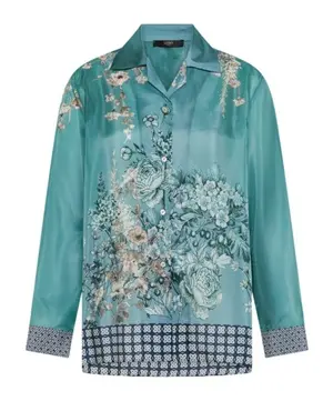 Seventy Printed Floral Silk Long-sleeve Shirt - Blue