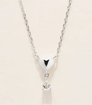ASTRID & MIYU Heart Charm Topaz Necklace In White Gold - Silver