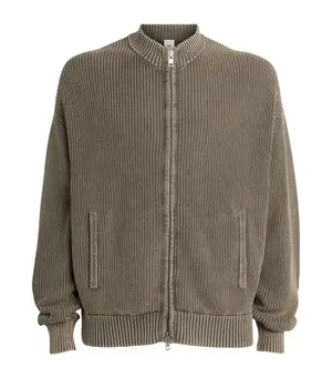 WON HUNDRED Cotton Knitted High Neck Zip Up Cardigan - Grey